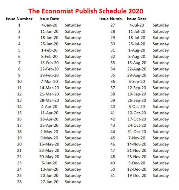 The Economist Editorial Calendar - Magazines International